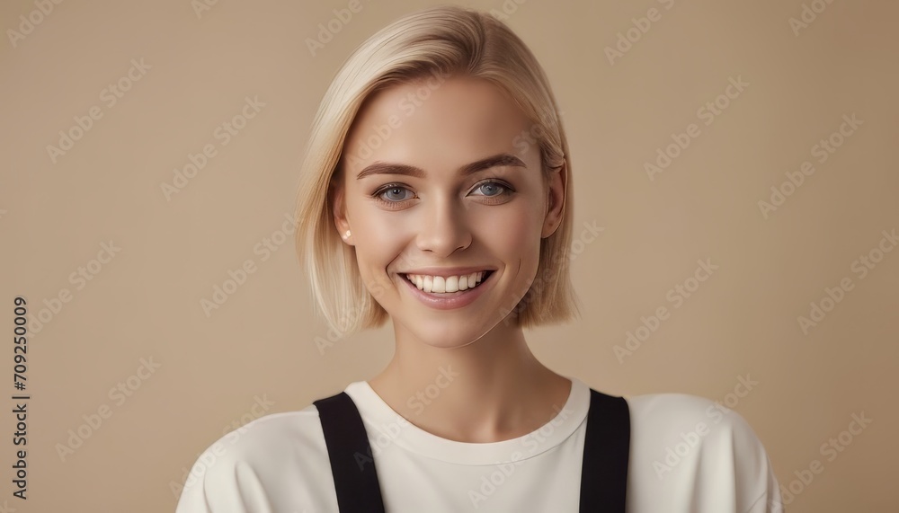 Smiling pretty gen z blonde young woman, cute happy 20s european ...