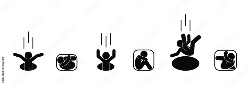 man trapped icon, stick figure human silhouette, falling into hole ...