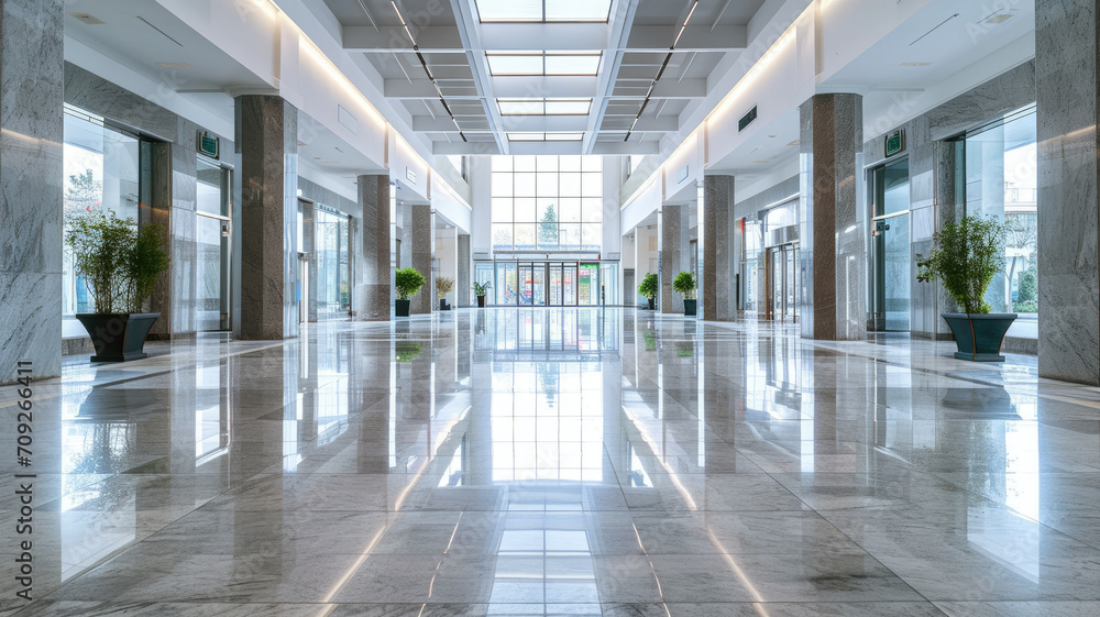 Modern interior of luxury office lobby or store, clean shiny floor in ...