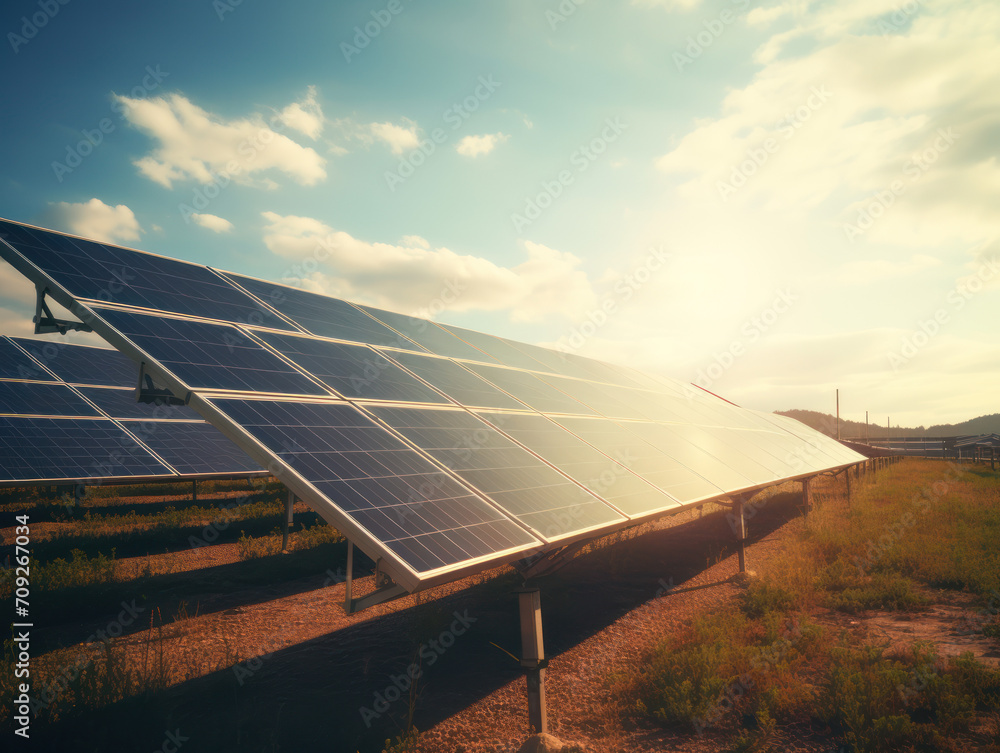 Green energy concept. solar energy from solar panel farm. The design ...