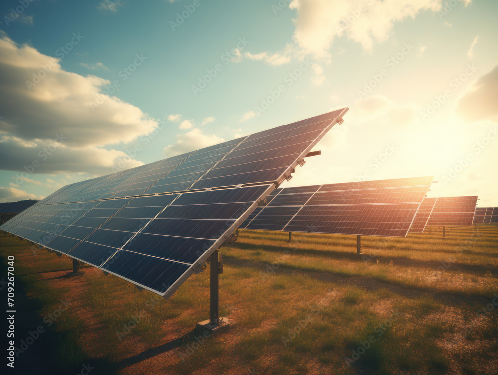 Green energy concept. solar energy from solar panel farm. The design ...