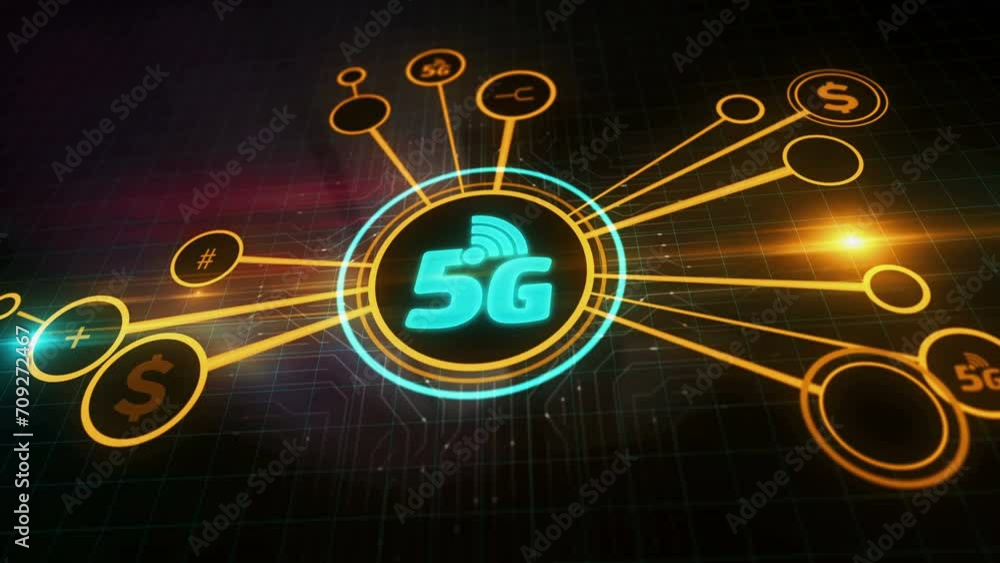 5G mobile network technology iot and smartphone communication symbol ...