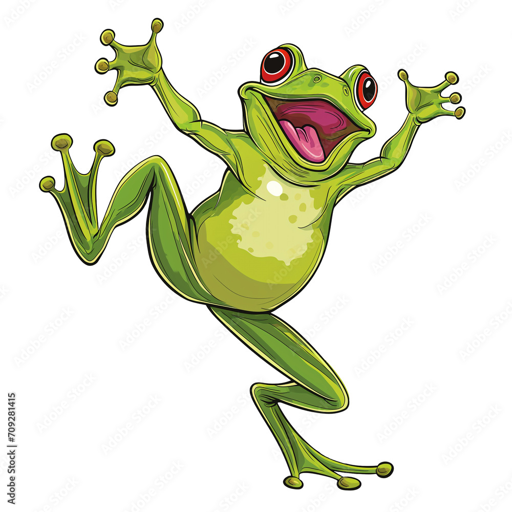 ภาพประกอบสต็อก grüner lustiger Frosch in freudiger tanzender Pose auf ...