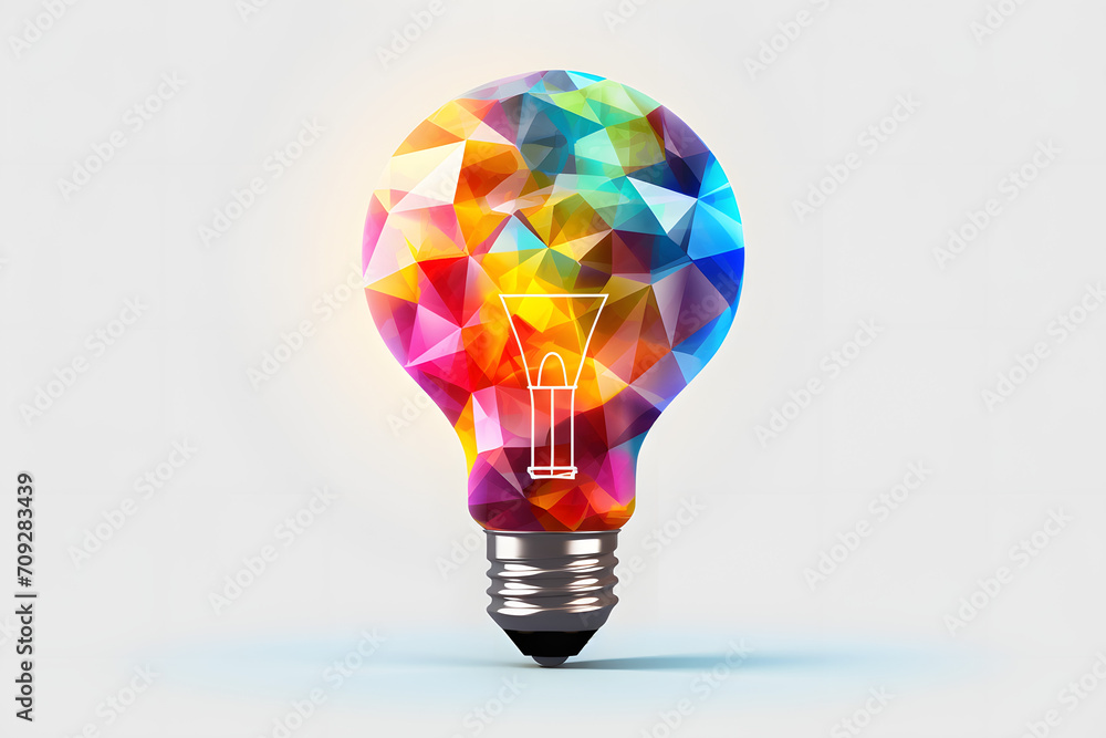 Idea Generation Bulb with 3D Brain Effect 3D polygon puzzle light bulb ...
