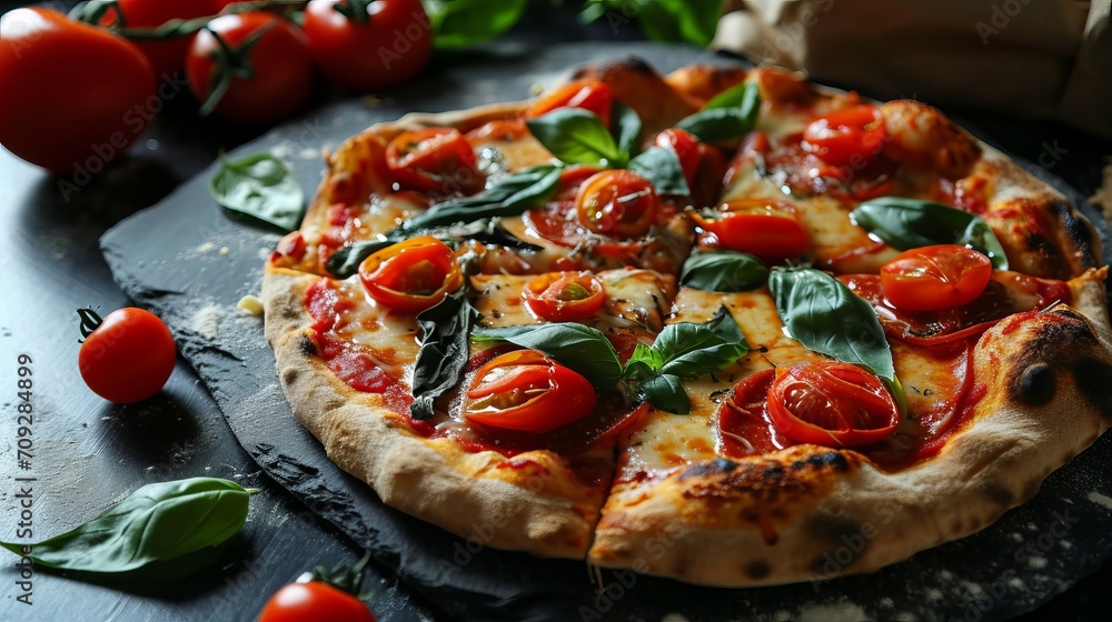 Pizza Napoletana, traditional and authentic Italian pizza baked in wood fired oven. Margherita ...