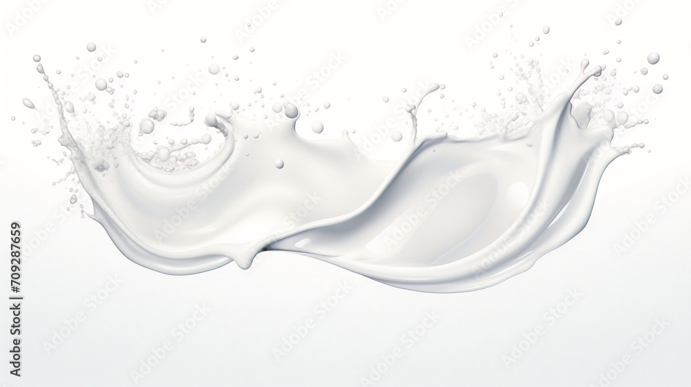 White milk wave splash with splatters and drops isolated in transparent ...