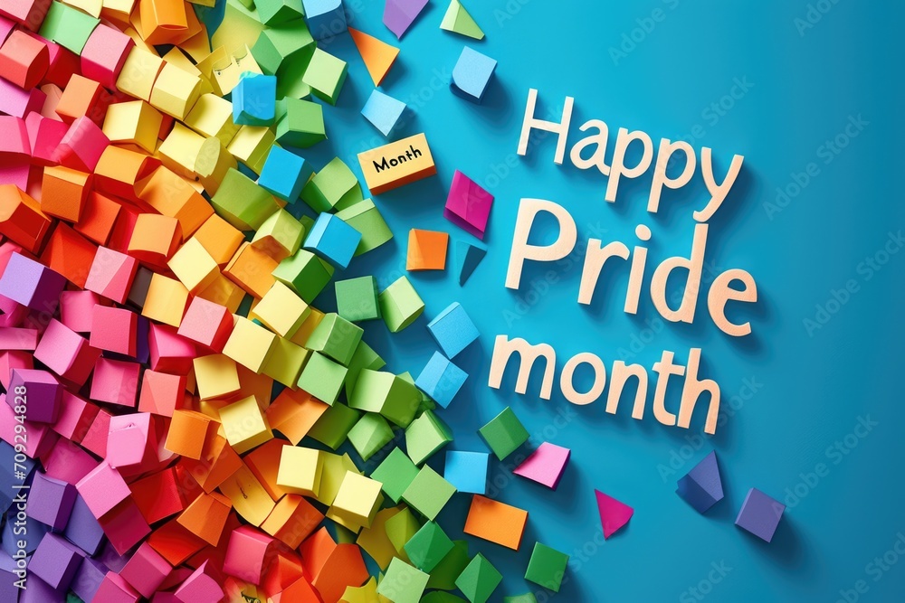 LGBT pride month banner in rainbow colors with "Happy Pride Month" text ...
