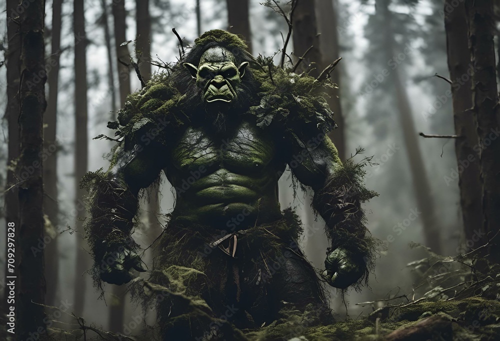 An eerie and mysterious orc with a vibrant green and swamp-like ...