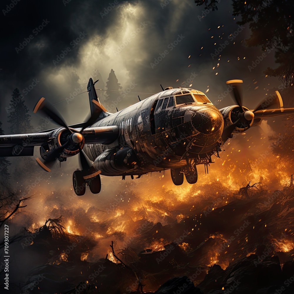 Plane crash. Military plane crash. The plane is on fire and smoke ...