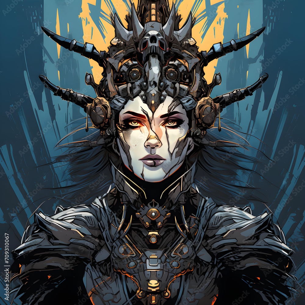 futuristic Valkyrie warrior queen drawn in Illustrative comic style ...