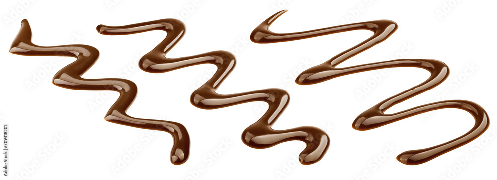 Liquid chocolate syrup isolated on white background, full depth of ...