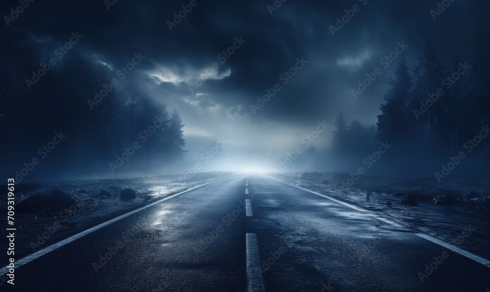 highway in bad weather, wet and slippery road illustrates the dangers ...