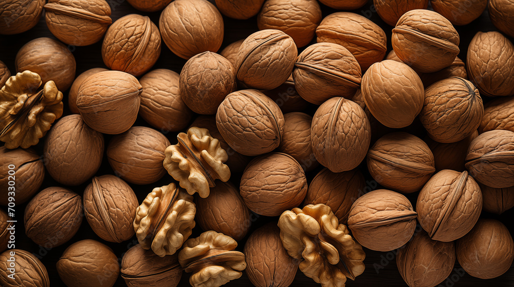 whole and peeled walnuts. Healthy food concept. Heap of walnuts ...