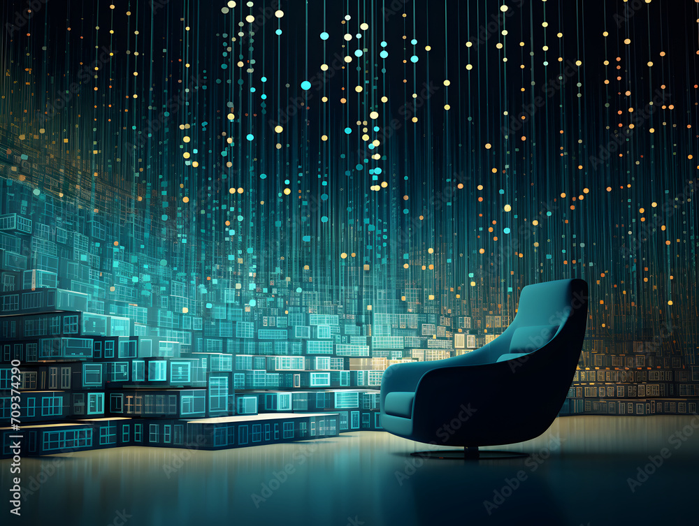 Amidst the shadows of the night, a solitary chair stands in a room ...