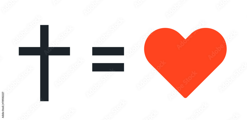 Cross love logo icon. Christian heart Jesus worship bible illustration ...