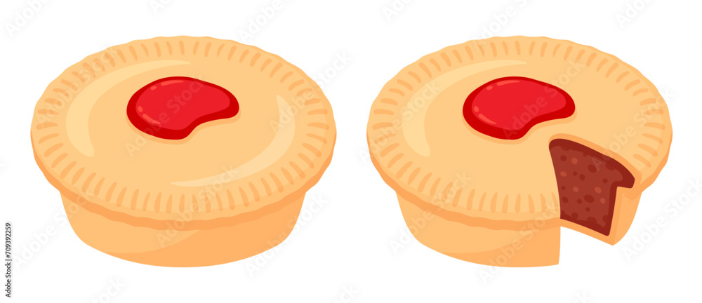 Cartoon Australian meat pie drawing. Traditional pie with beef mince ...