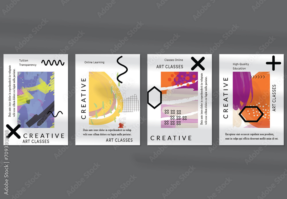 Flyer Layout with Black Geometric Shapes and Abstract Bright Rectangle ...