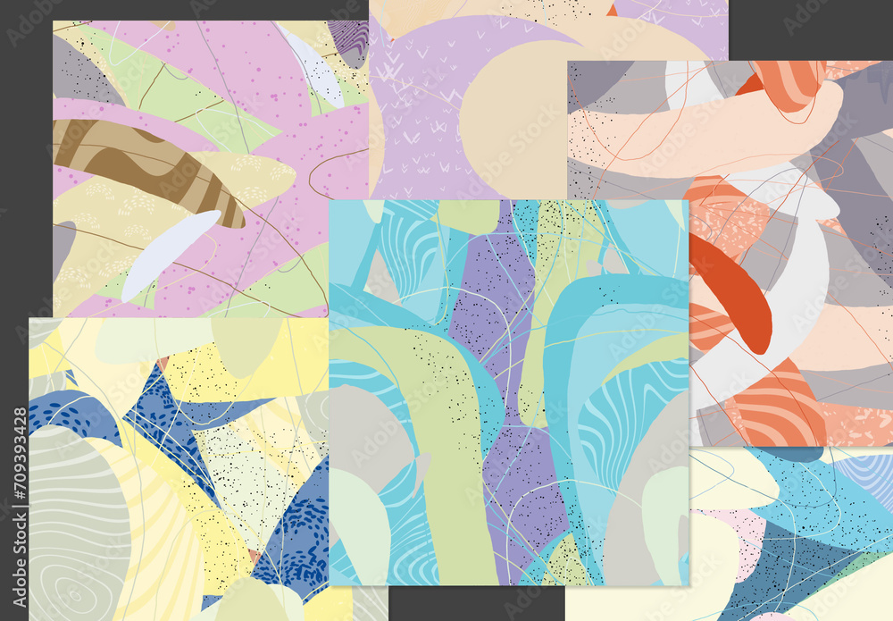 Seamless Pattern Set with Organic Grunge Textured Overlapping Oval Wavy ...