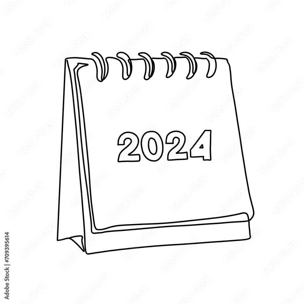 Calendar 2024 one continuous single line art drawing. Calendar 2024 ...