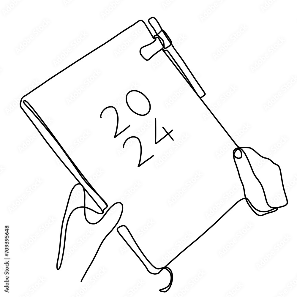 Calendar 2024 one continuous single line art drawing. Calendar 2024 ...