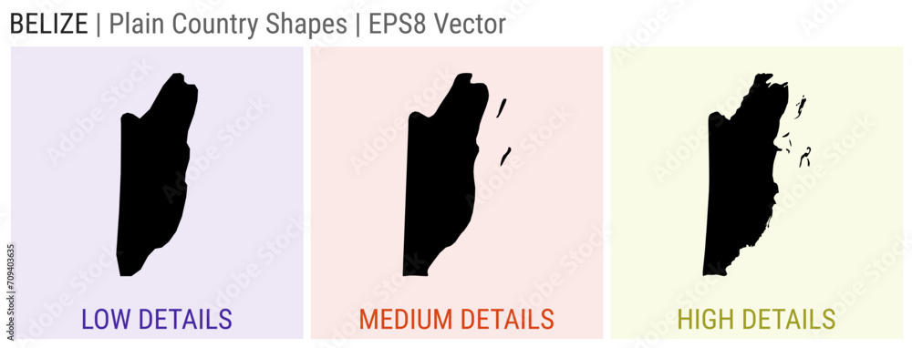 Belize - plain country shape. Low, medium and high detailed maps of ...