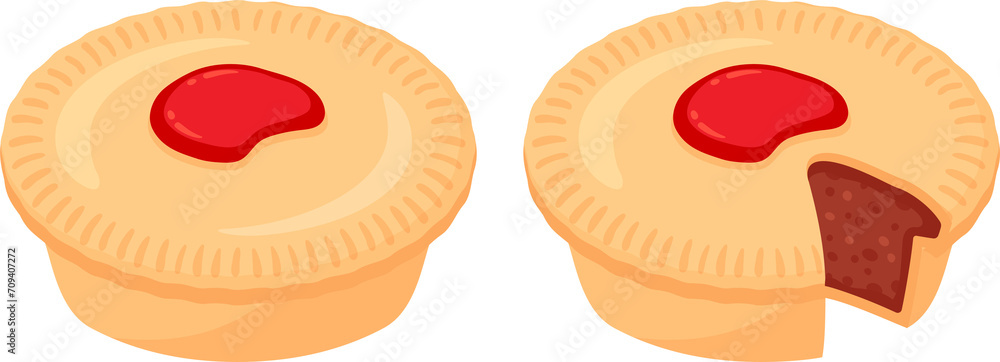 Cartoon Australian meat pie drawing. Traditional pie with beef mince ...