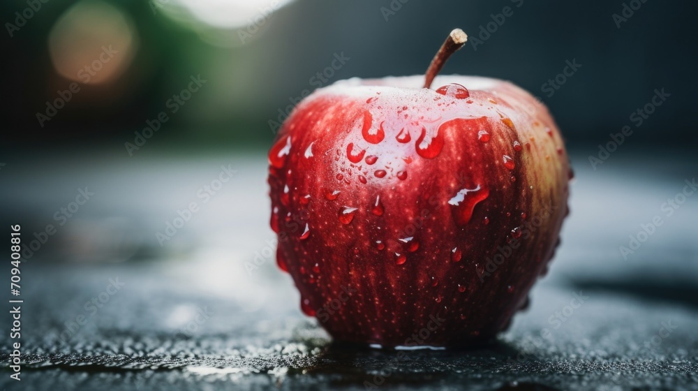 Poster Closeup of a bruised and scarred apple with a bite taken out of ...