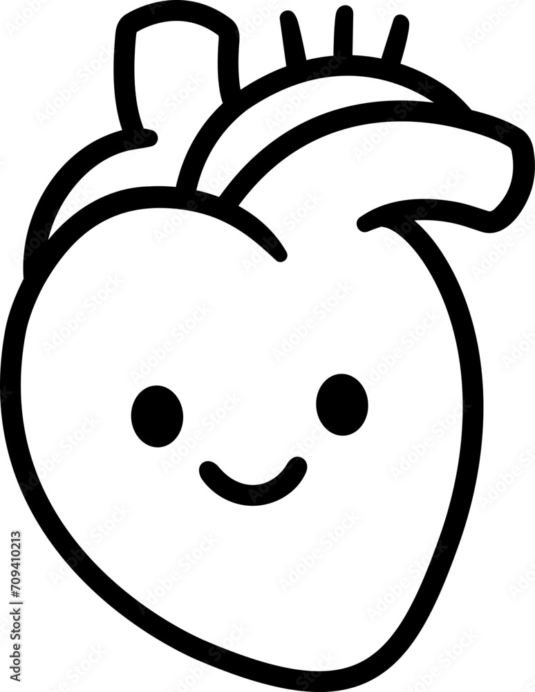 Cartoon human heart with cute smiling face. Hand drawn doodle style ...
