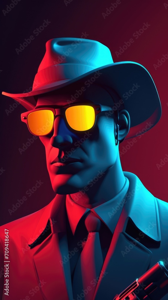 Cartoon digital avatar of Neon Noir Investigator Stock Illustration ...