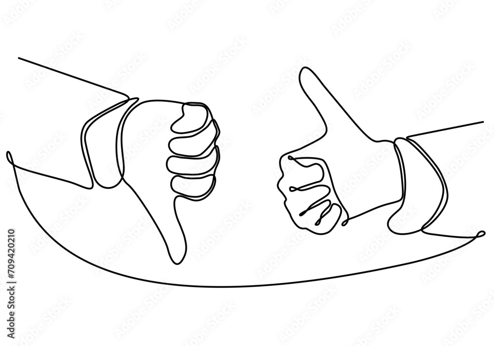 continuous line drawing thumbs up thumbs down vector illustration Stock ...