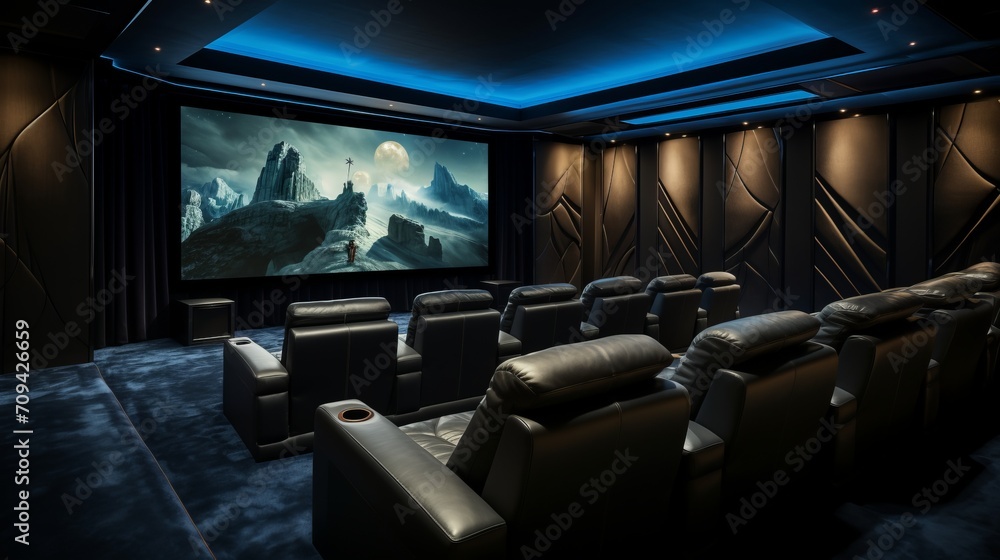 Premium home theater: tiered seating, surround sound, and immersive ...