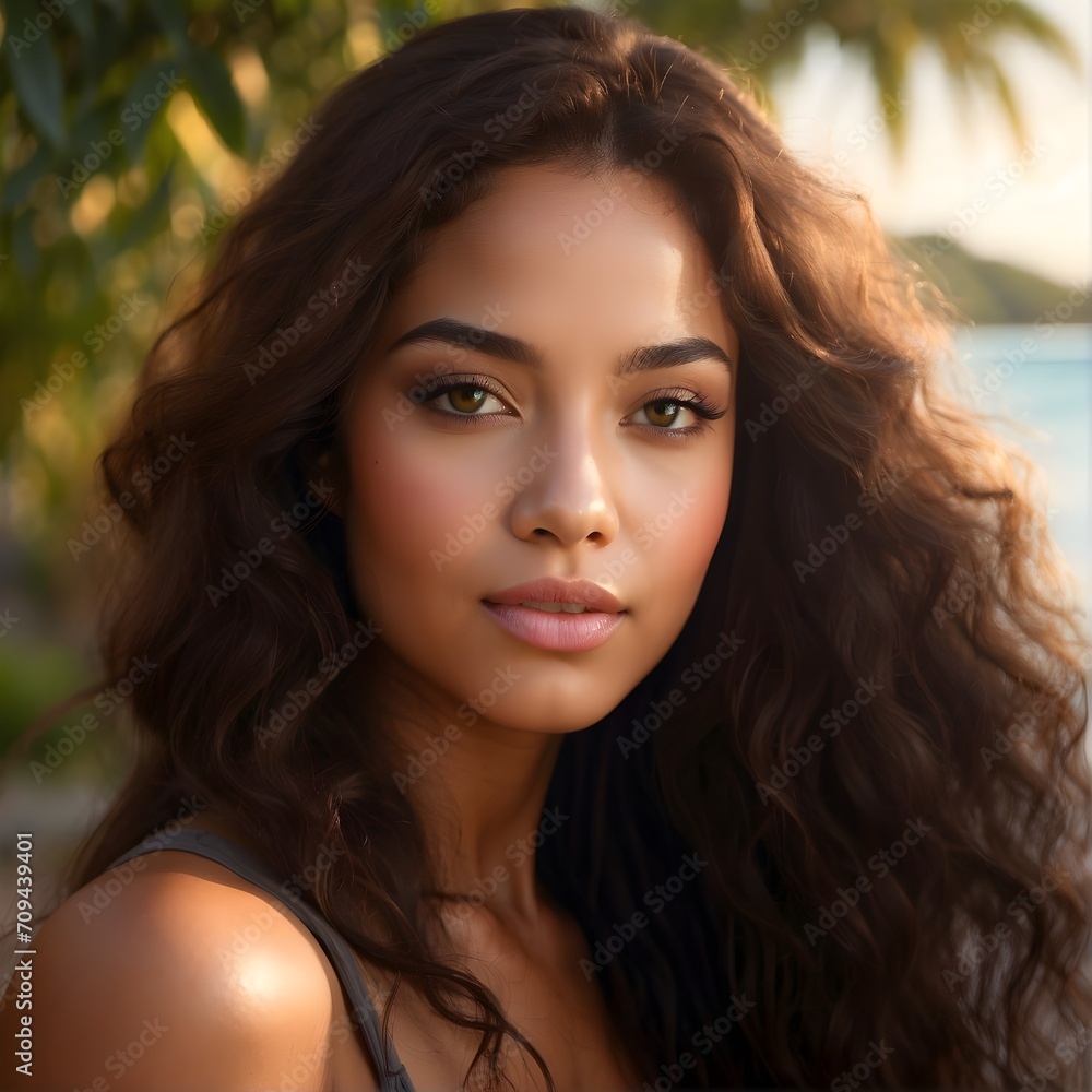Golden Hour Elegance: Photorealistic Portrait of a 25-Year-Old Bahamian Beauty with Flowing ...