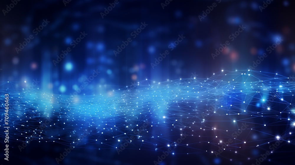 Dynamic blue tech pattern: abstract dots and lines for neural networks, cybersecurity, data flow ...