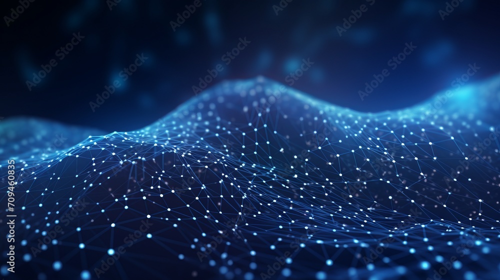 Dynamic blue tech pattern: abstract dots and lines for neural networks, cybersecurity, data flow ...