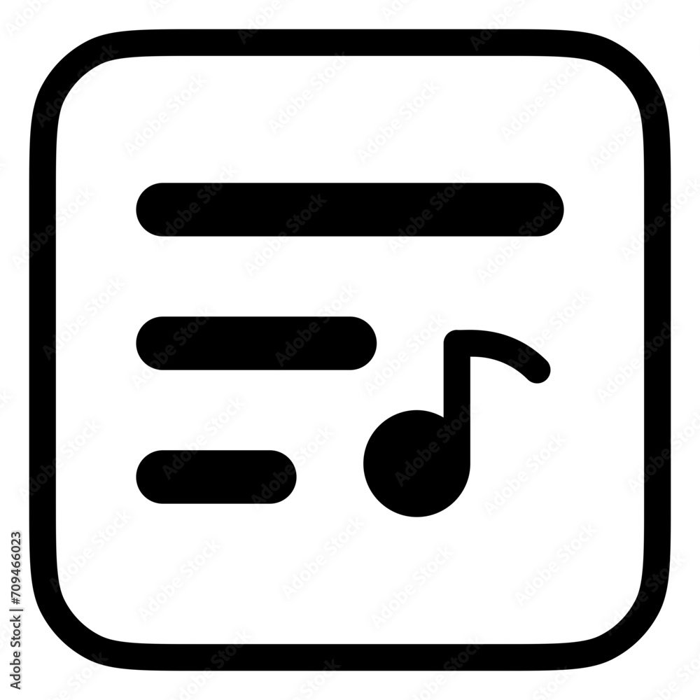 Editable vector music playlist icon. Black, transparent white ...