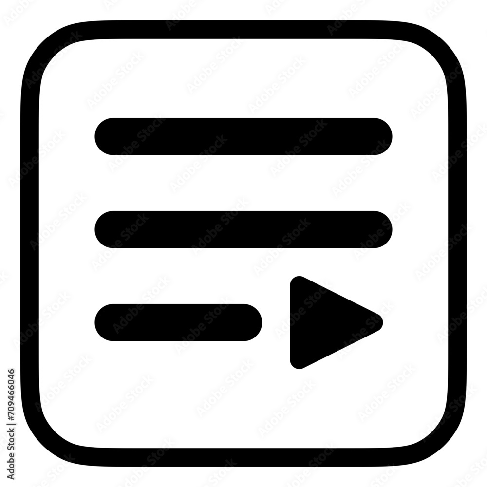 Editable vector media player playlist icon. Black, transparent white ...