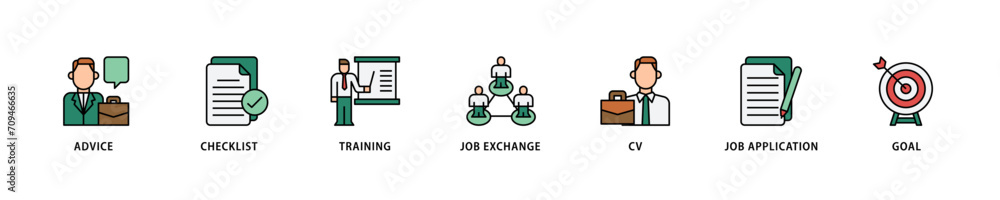 Career planning icon set flow process which consists of advice ...