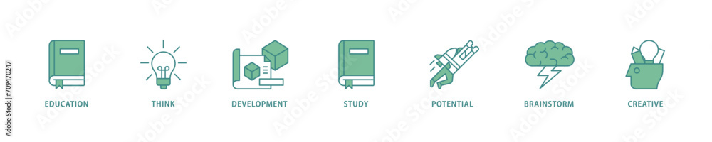 Knowledge transfer icon set flow process which consists of connection ...