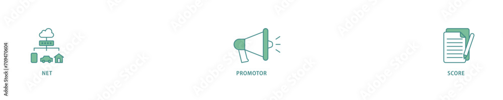 NPS icon set flow process which consists of shopping, customer, rating ...