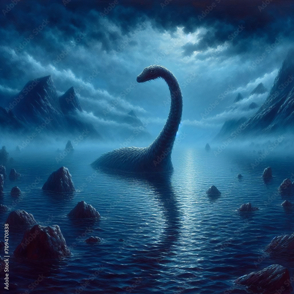 Loch Ness Monster pokes its head out of the loch lake, weird creature ...