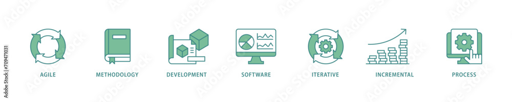 Scrum development icon set flow process which consists of agile ...