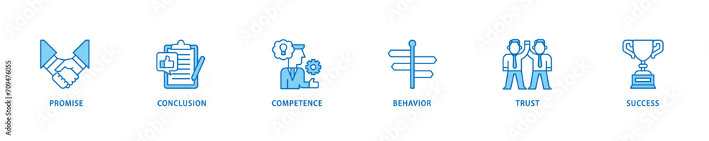 Commitment icon set flow process which consists of promise, conclusion ...