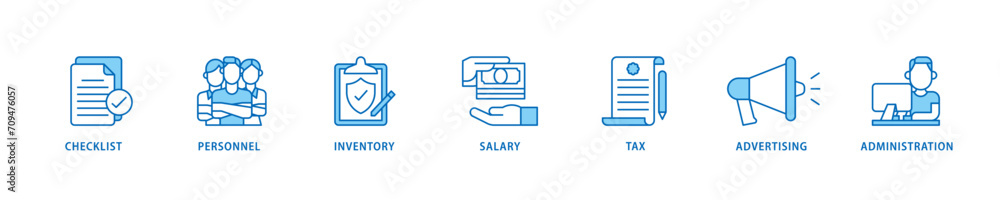 Cost reduction icon set flow process which consists of checklist ...