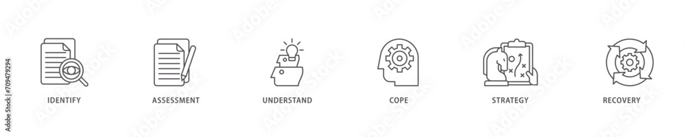 Crisis management icon set flow process which consists of recovery ...