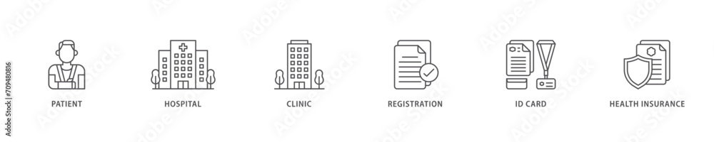 Patient registration icon set flow process which consists of ...