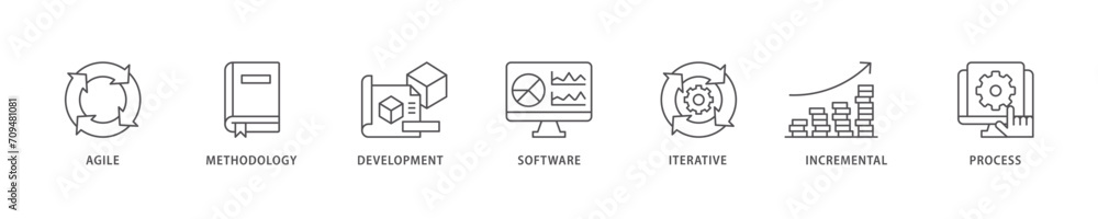 Scrum development icon set flow process which consists of agile ...