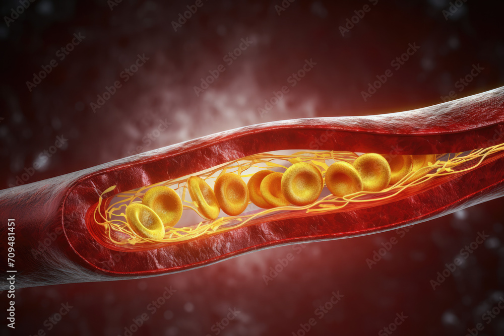 logged arteries with cholesterol plaque, artery with blood flow ...