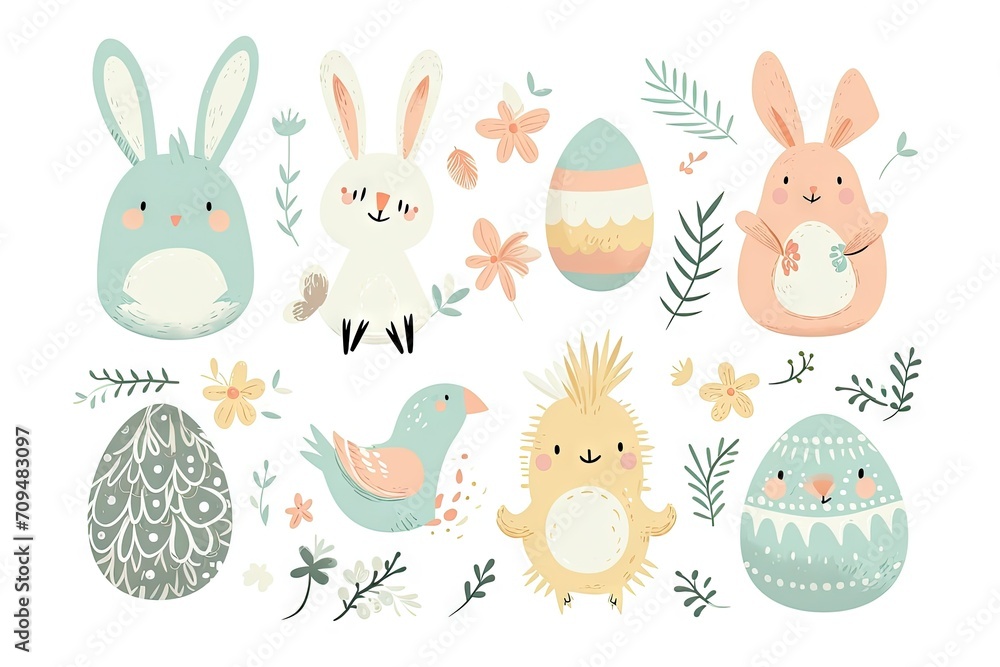 Minimalism and abstract cartoon vector very cute kawaii easter clipart ...