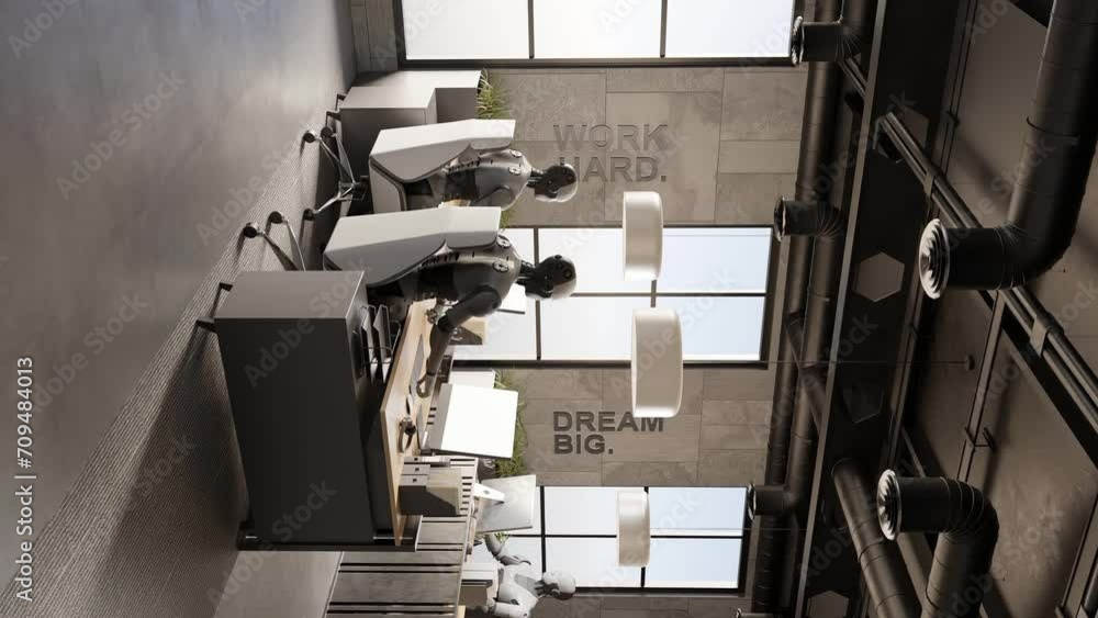 team colleague futuristic robot humanoid cyber working together in ...