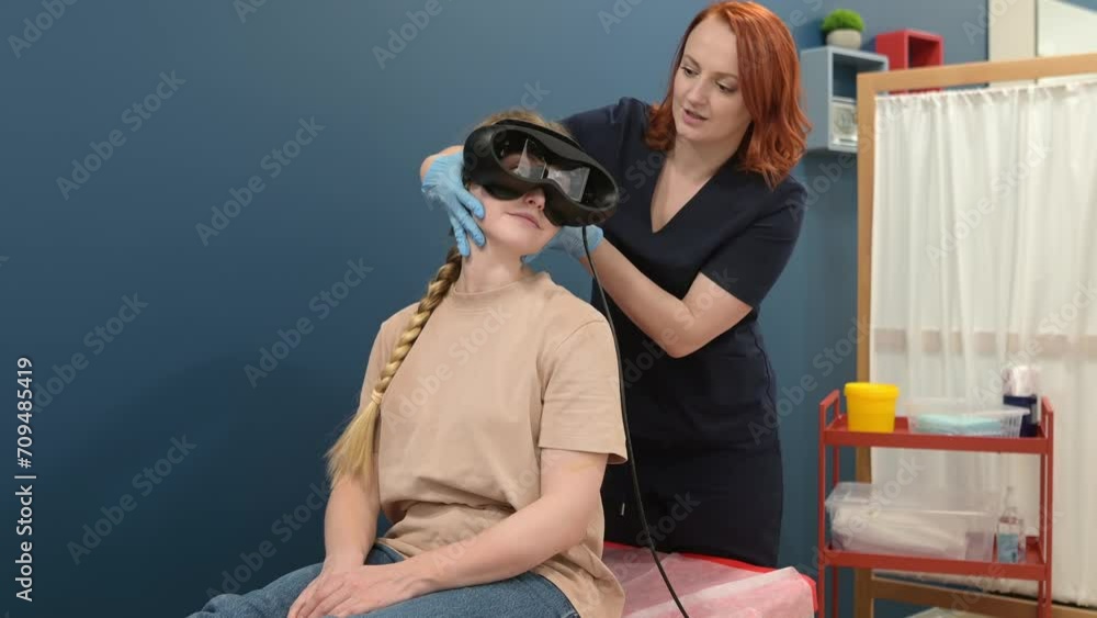 Woman with vertigo symptoms is on appointment of neurologist. Doctor ...